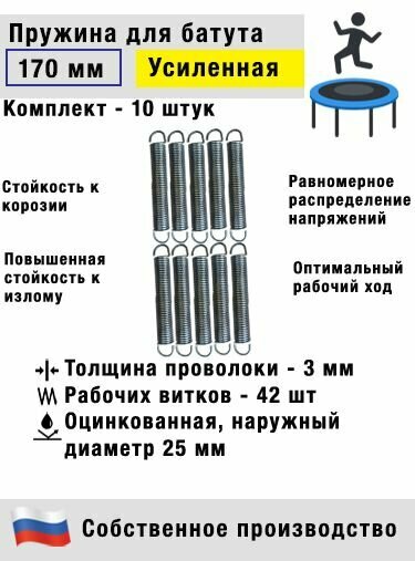 Пружина для батута 170 мм (10 штук) подходит для батута 366-427 см (12ft-14ft)