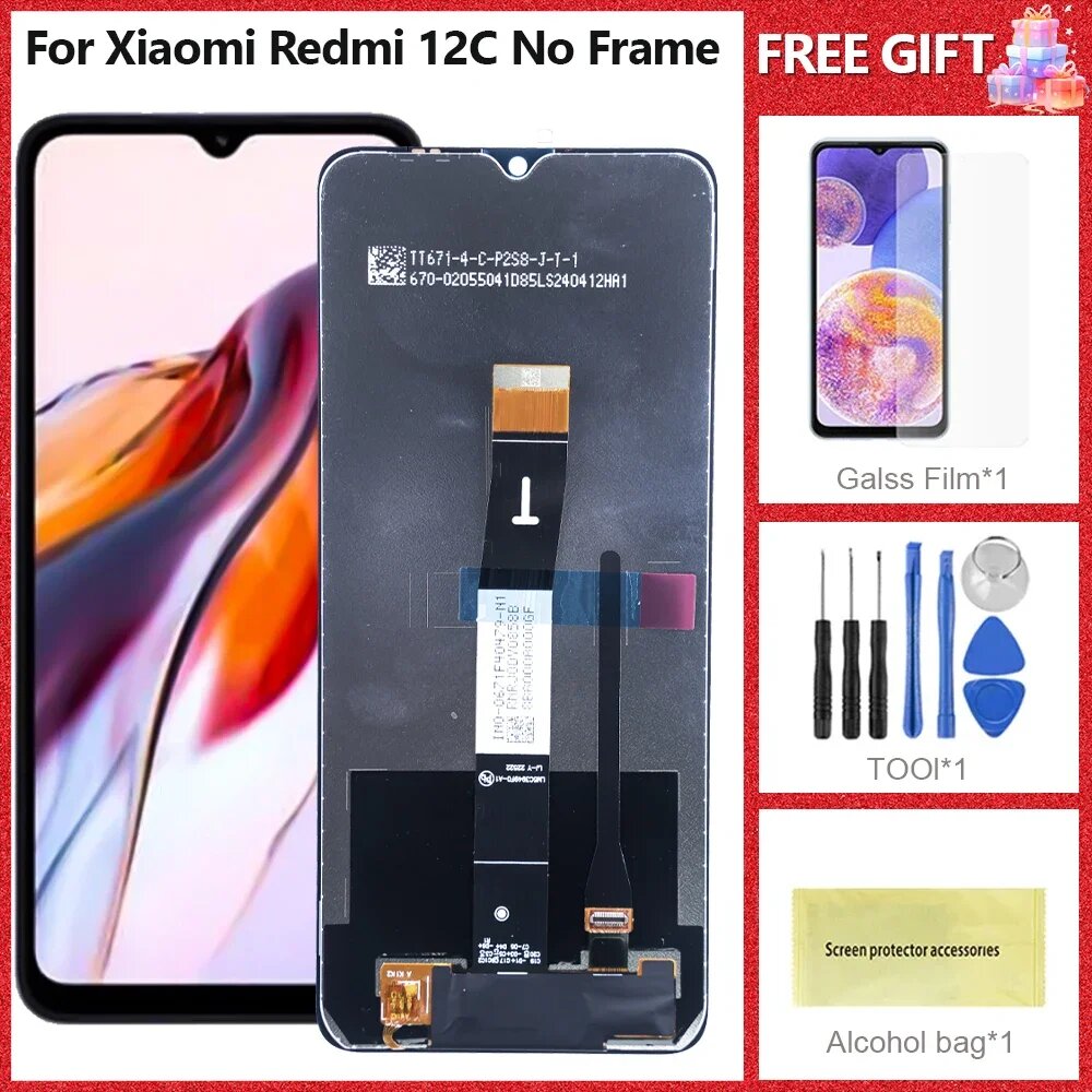6,71 'для Xiaomi Redmi 12C ЖК-дисплей, сенсорная панель, дигитайзер экрана в сборе для Redmi 12C 22120RN8, экран дисплея No Frame