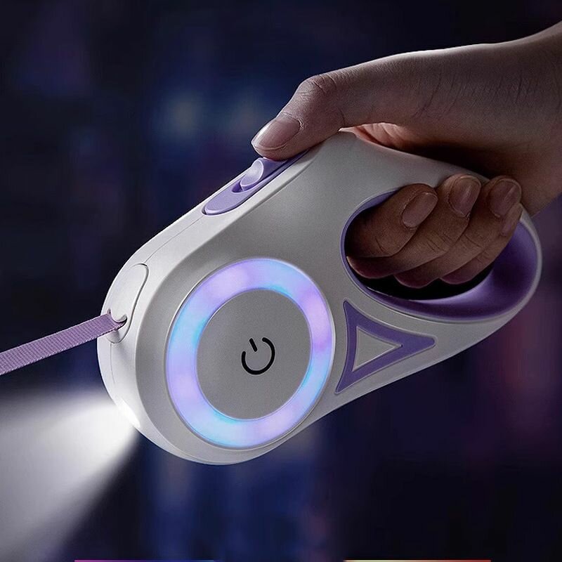 Поводок для собак рулетка с фонариком, лента 5 метров, 20 кг, Фиолетовый