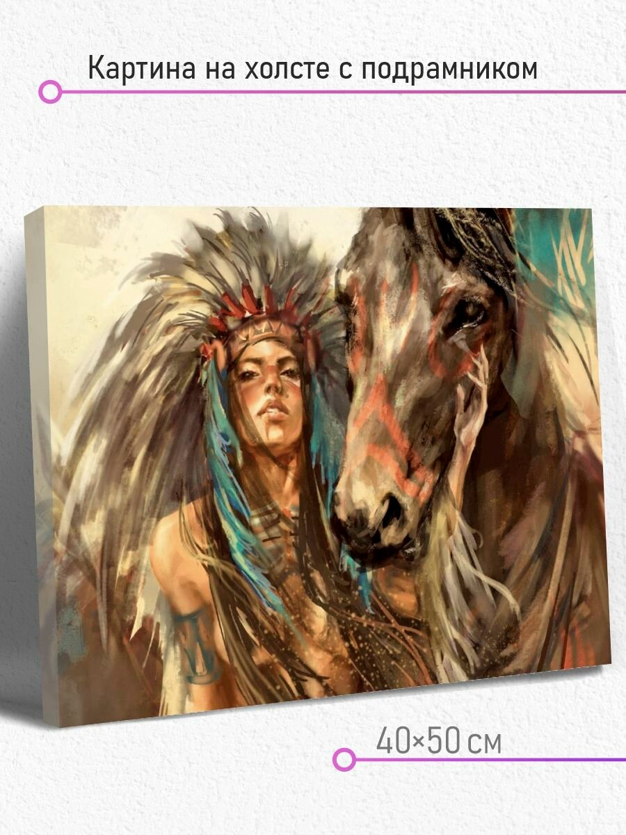 Картина на холсте на подрамнике 40х50 см. Природа, животные, рыбы, птицы. Лошади и кони. "Девушка и лошадь", арт. 6220/