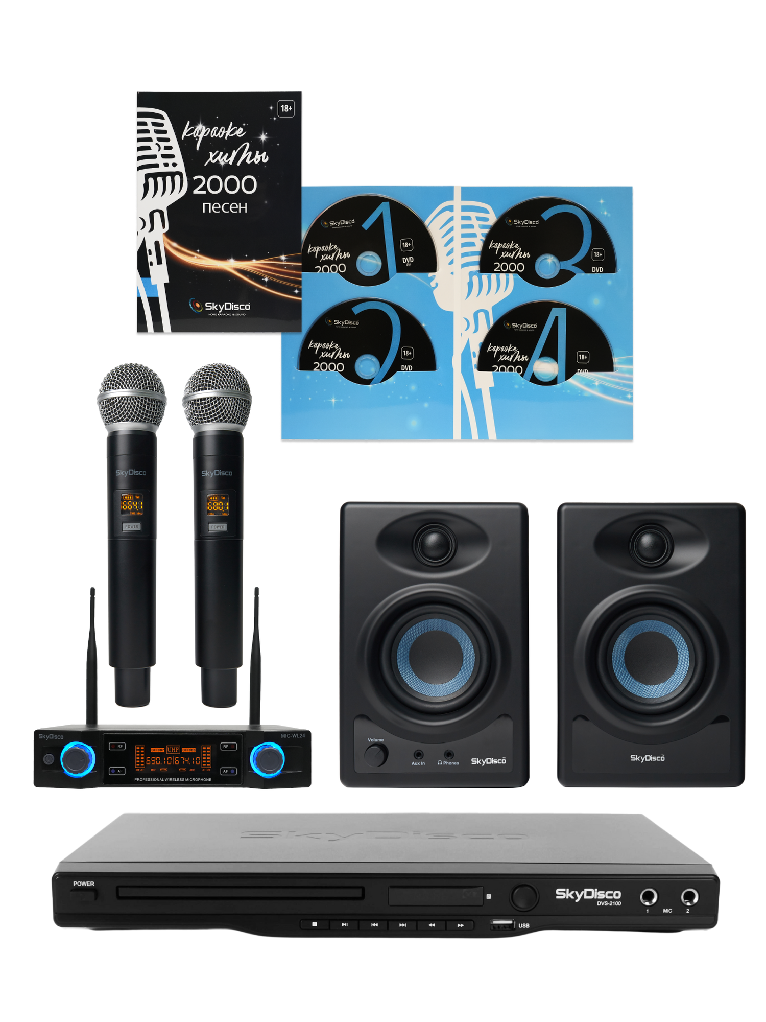 Домашняя караоке система с микрофонами и акустикой SkyDisco Karaoke Home Set+SM-3BT