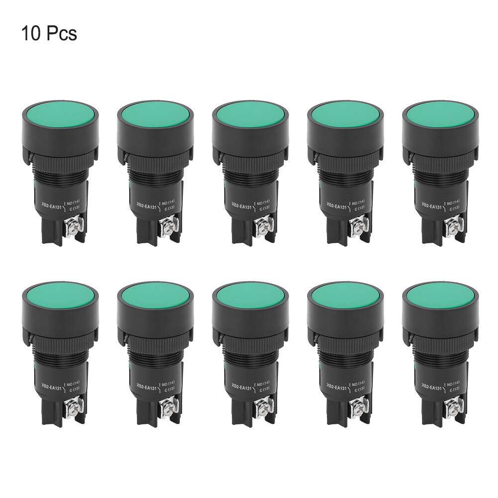 10 шт. Пластиковые кнопки сброса с плоской головкой для XB2, 22 мм, для коммутационных цепей, зеленые, EA131