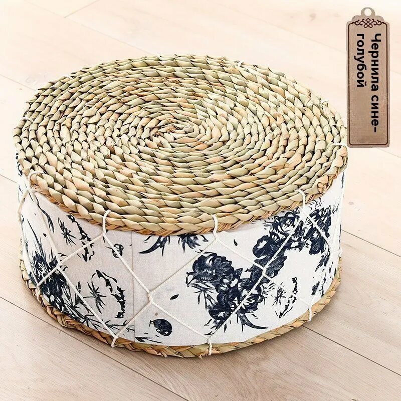 Пуф, акрил, плетеный, ручная работа, светло-бежевый, высота 20 см