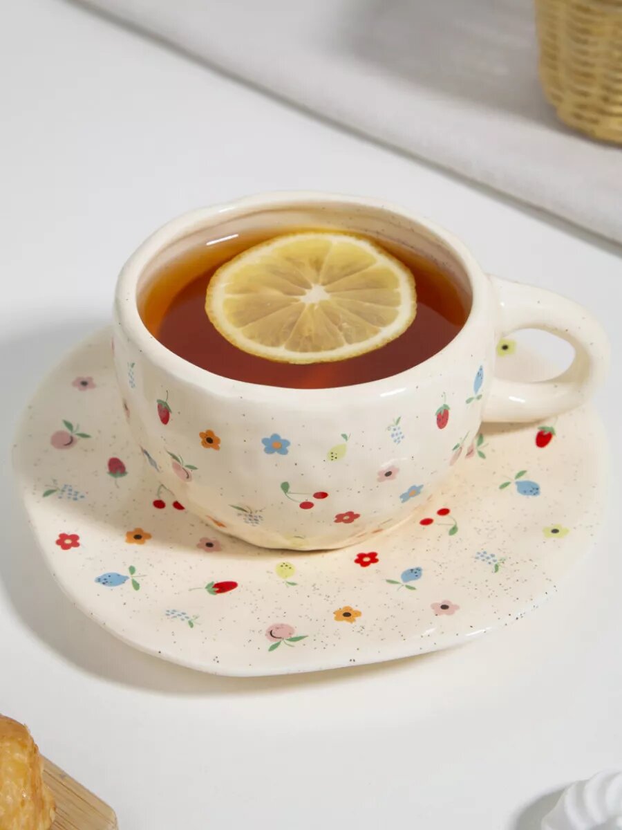 Чайная пара DB HOMME, керамика, чашка и блюдце, ручная работа, небесно-голубая