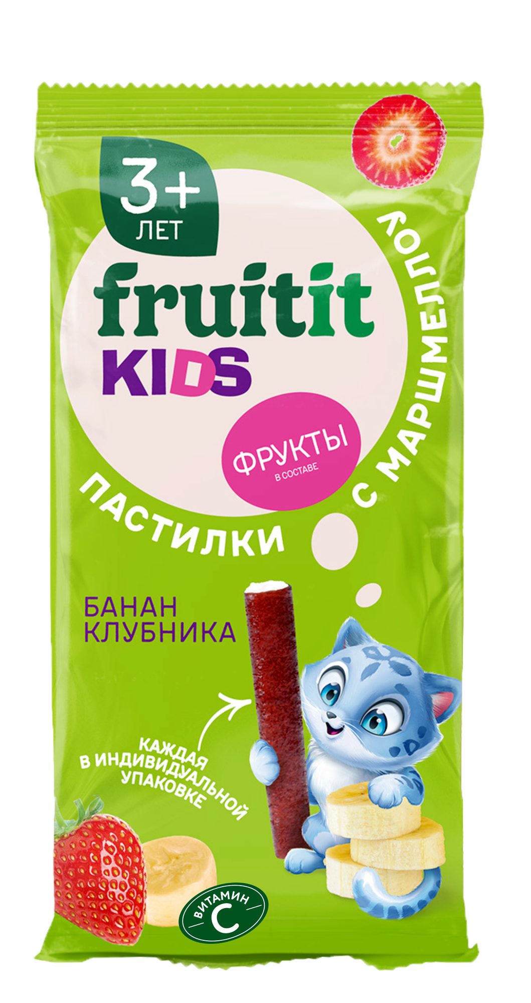 ПС Пастилки с маршмеллоу FRUIT IT KIDS Клубника и банан 45г,3 шт