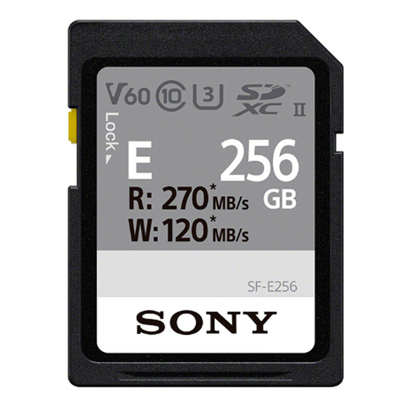 Sony 256GB SD Memory Card, SF-E256 E Series U3 C10 V60, Read Speed up to 270MB/s, UHS-II, IP57 Protection, Camera Memory Card
