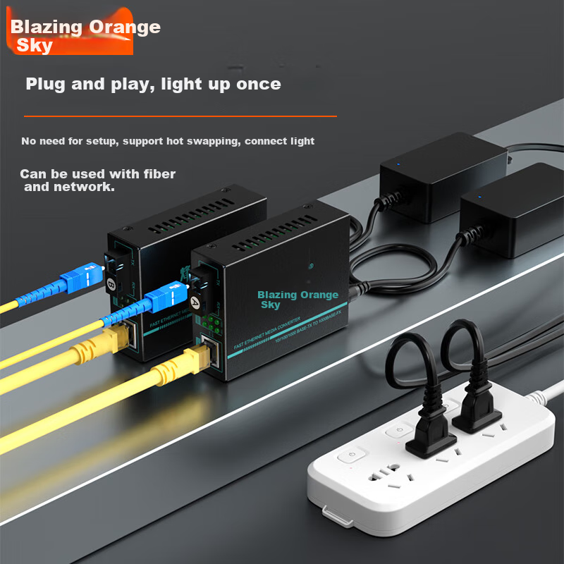 FHTCEN Fire-Orange Fast Ethernet SC Gigabit Single-mode Single-fiber Optical Transceiver Transmission 2KM Fiber Optic Converter Monitoring Network FH-MXX-MC59-SC/02W-AB1 Pair