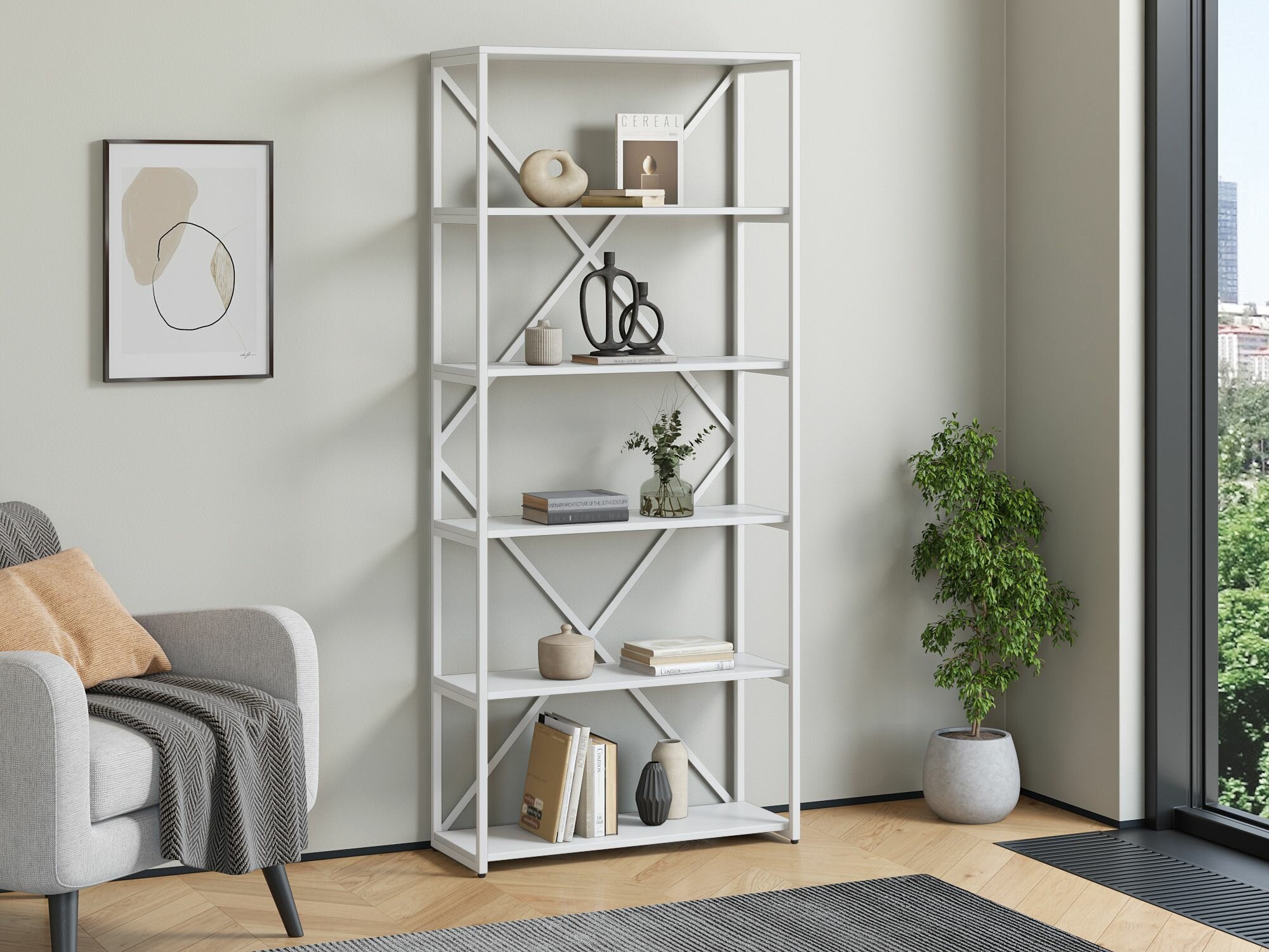 Стеллаж Айсберг Лофт 80/6 Белый/белый