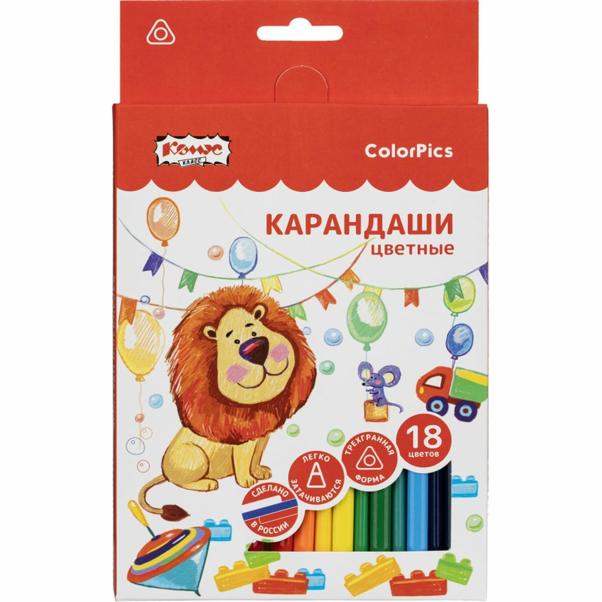 Карандаши цветные 18 цветов Комус Класс ColorPics (L=175мм, d=2.9мм, 3гр) (1781683), 16 уп.