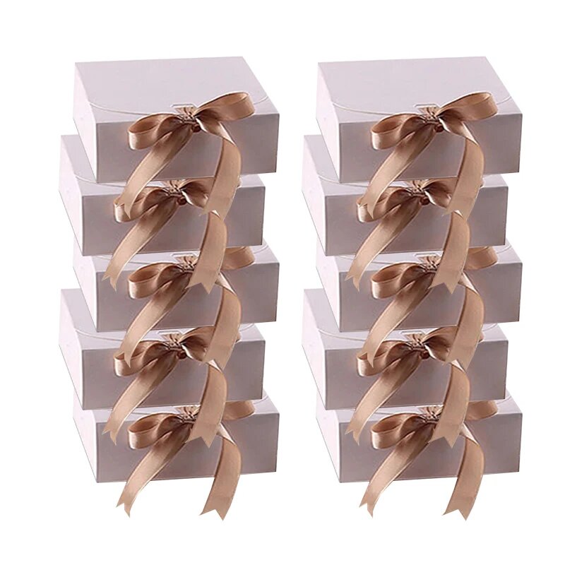 10 шт, коробка для рождественских подарков, бумажная коробка, подарочная коробка для вечеринки с лентой, коробки для свадьбы, дня рождения, конфет ручной работы, печенья, шоколадного печенья