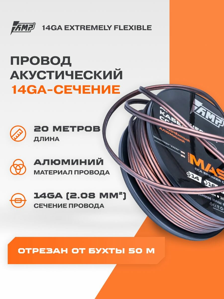 Провод акустический AMP MASS 14Ga CCA Extremely flexible алюминий 20 метров