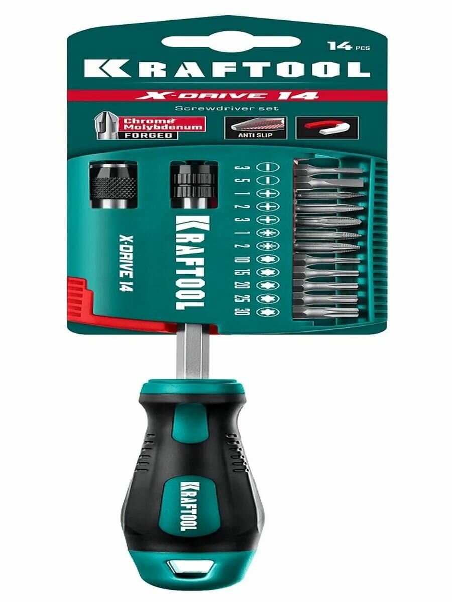 KRAFTOOL 14 шт, отвертка профессиональная с битами 25814