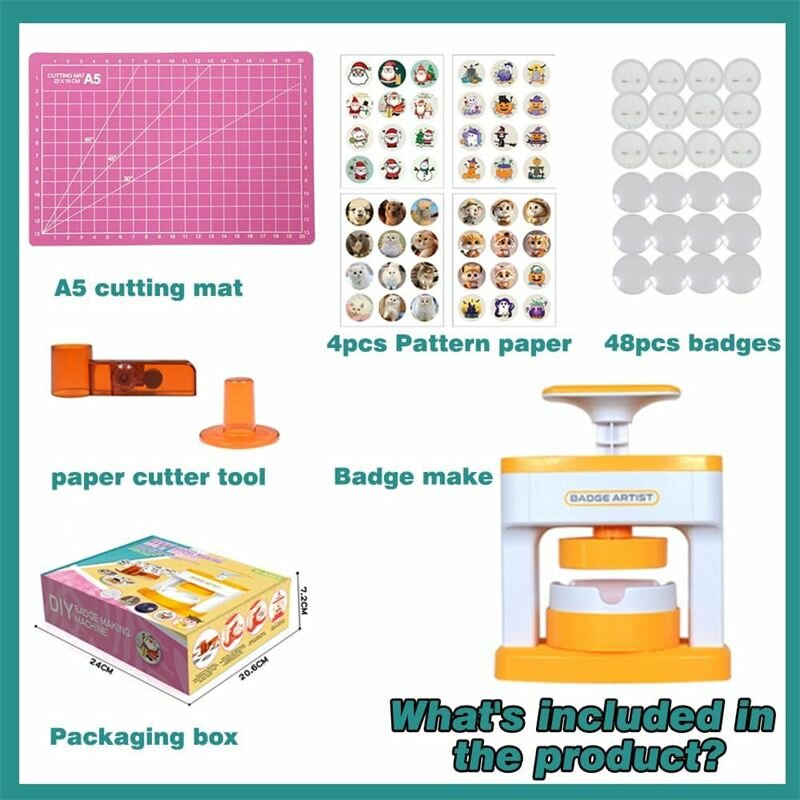 Аппарат для изготовления значков "Модернизированный пресс", АБС, 48 элементов пуговиц, 48 изображений