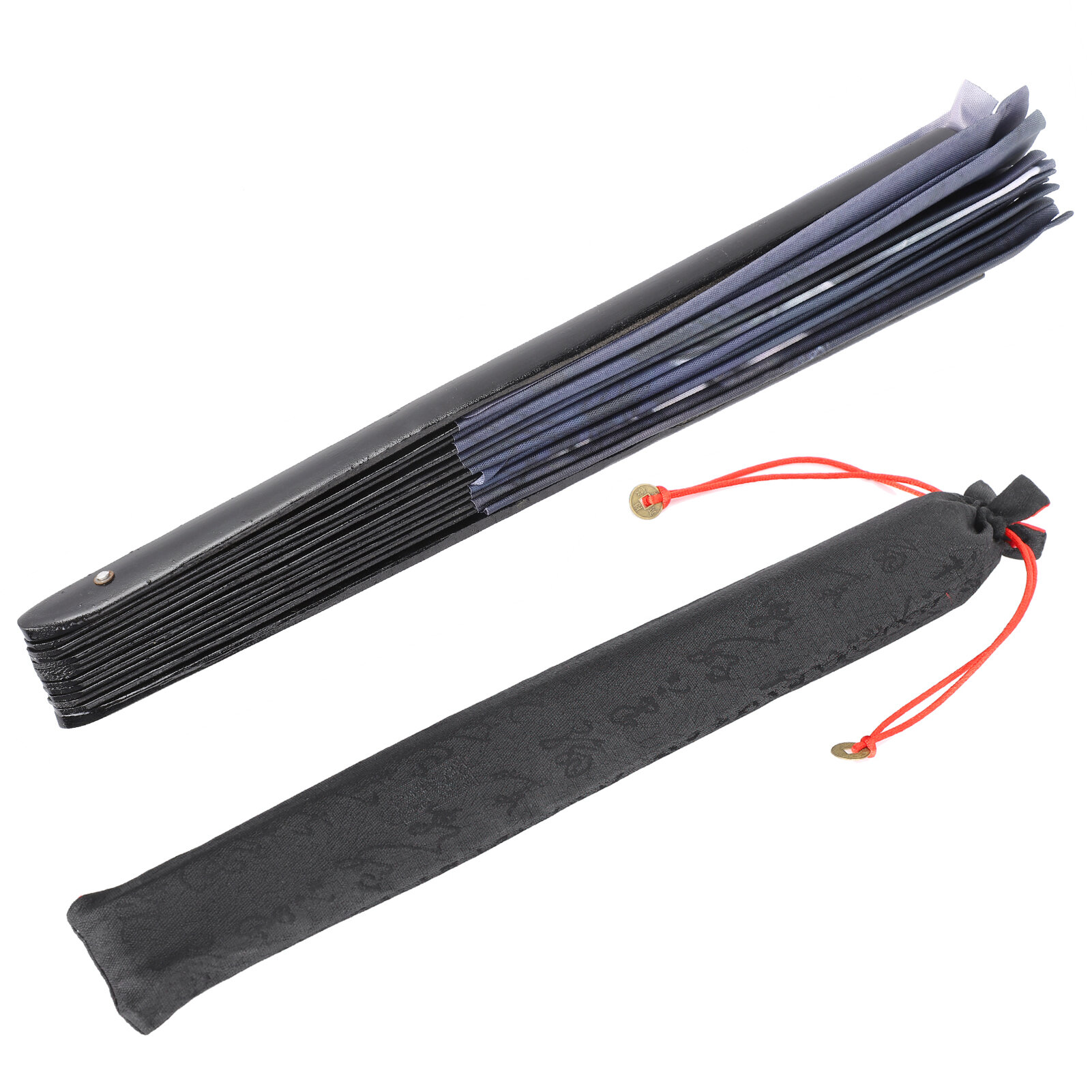 Черный череп складной вентилятор бамбук кунг -фу фанат для фестивальных украшений подарки с сумкой для хранения