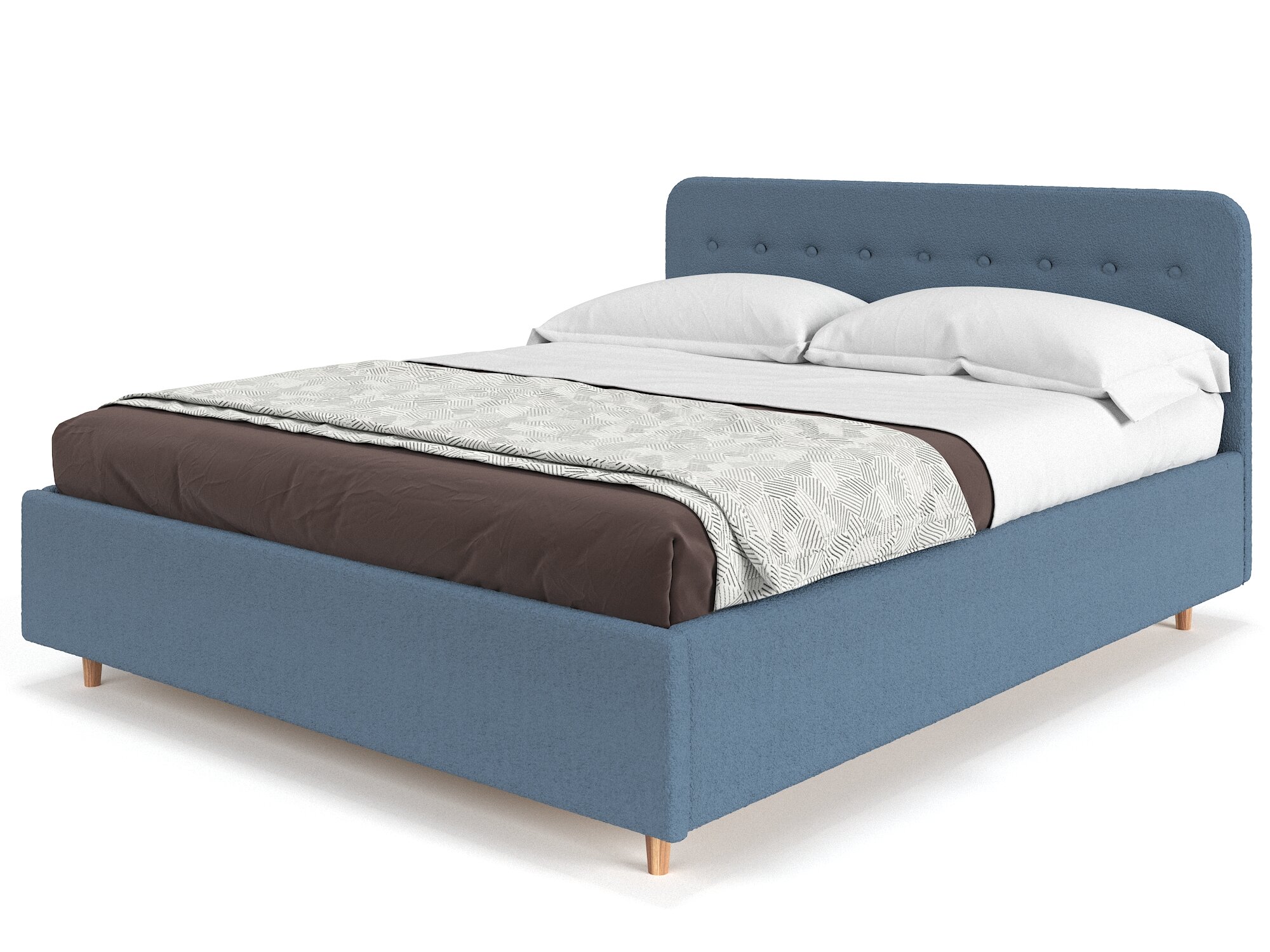 Кровать Soft Element Смила Blue 140х200, с мягким изголовьем, с подъемным механизмом, с ящиками, букле