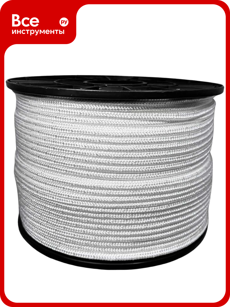 Шнур плетеный ООО Оптхозторг полиамидный, 6 мм, 200 м, белый, Идеально подходит для активного отдыха