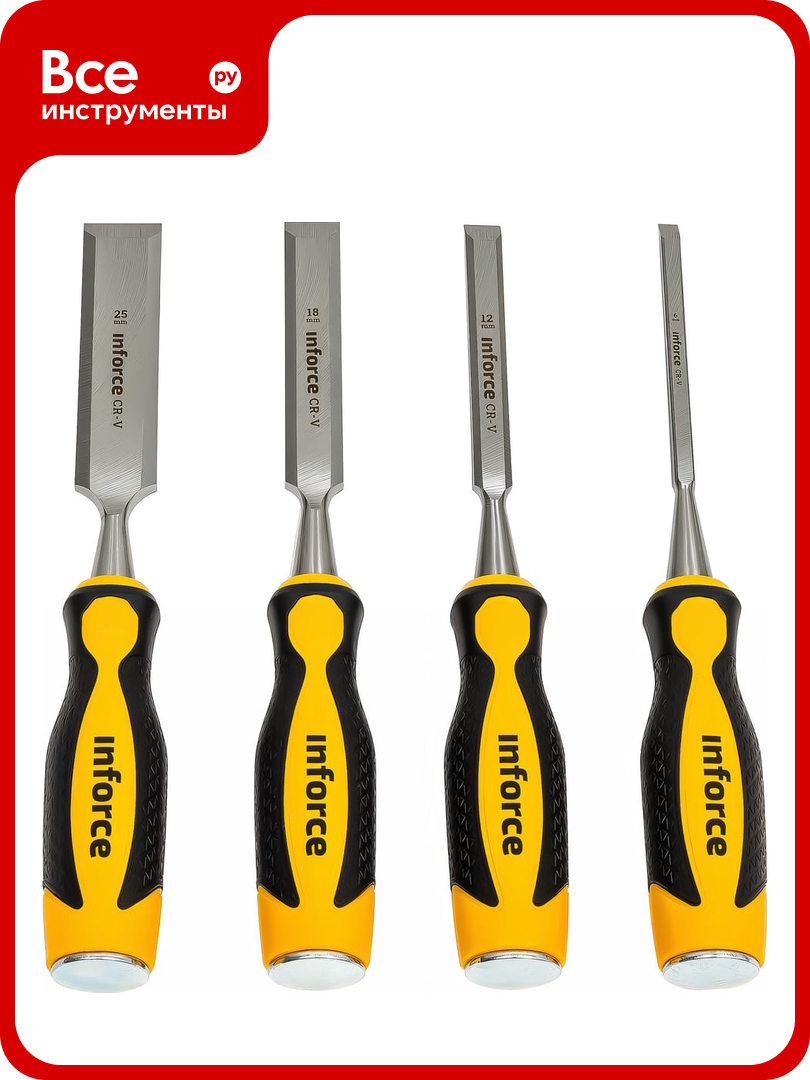 Набор из стамесок Inforce 4 шт, 6, 12, 18, 25 мм 06-15-03, для обработки древесины