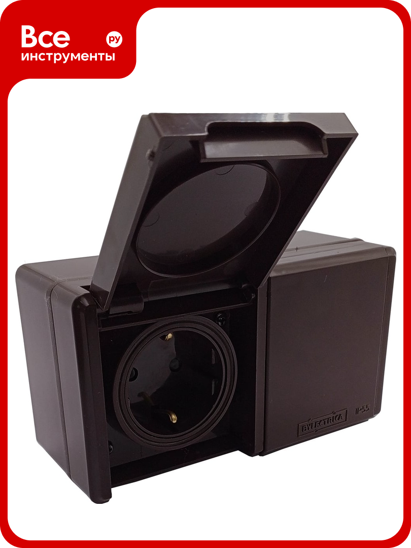 Розетка 2-местная Bylectrica с заземлением, шторки, IP55 серия пралеска аква РА16-0156 шоколад