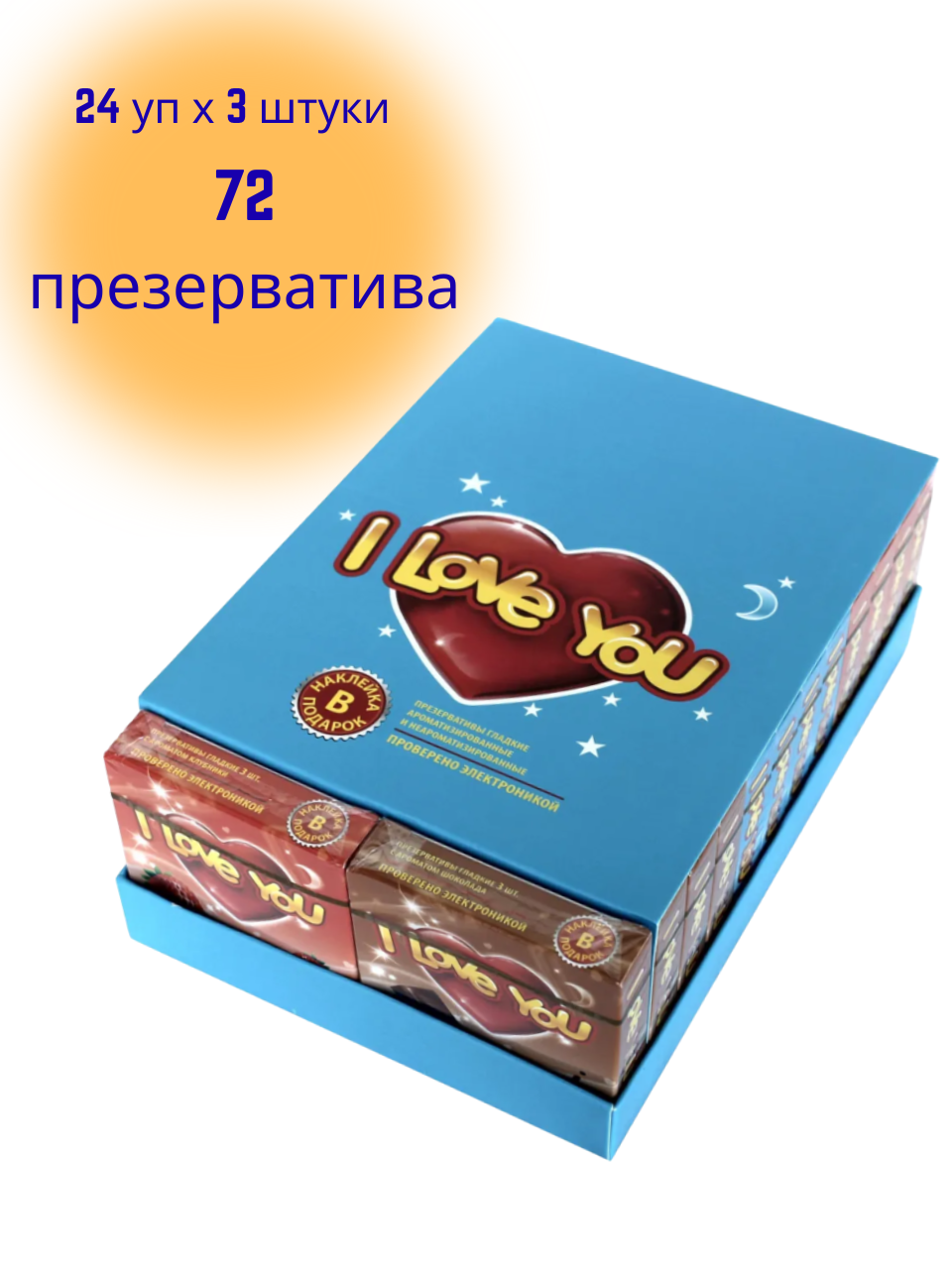 Презервативы "I Love You" микс 6 ароматов, 72 шт (24 упаковки х 3 шт)