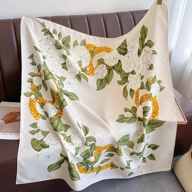 Квадратный шарф 90*90 см, саржевый шелковый шарф, женские шали и накидки на голову, роскошные шарфы для волос с принтом дерева, хиджаб, бандана, пашмина