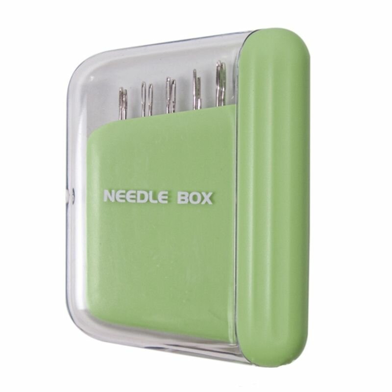 Набор из 10 швейных игл с магнитной коробкой для хранения и нитковдевателем для квилтинга, Ретро зеленый