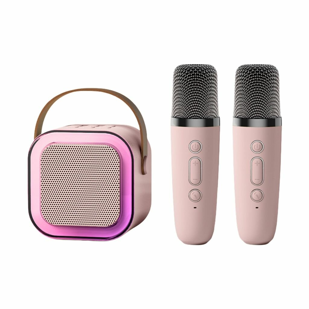 Колонки, Bluetooth динамик с микрофоном и LED атмосферным освещением двойной микрофон - розовый, 1 набор