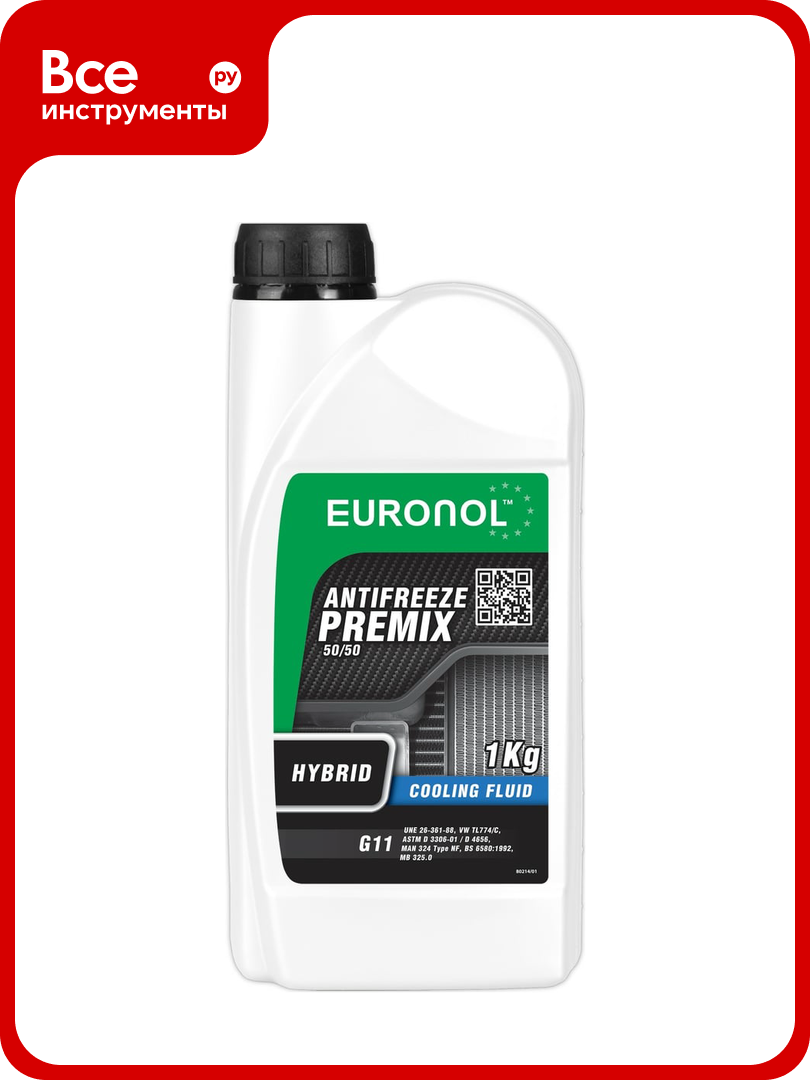Охлаждающая жидкость EURONOL ANTIFREEZE HYBRID READY G11, зеленый, 1 кг 80214