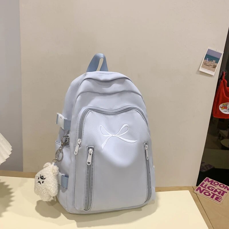 Женский рюкзак для книг, школьные сумки для книг для девочек-подростков, Harajuku, женская сумка для колледжа, 2025 год, сумка для отдыха, рюкзак для путешествий, милый рюкзак big with pendant, небесно-голубой