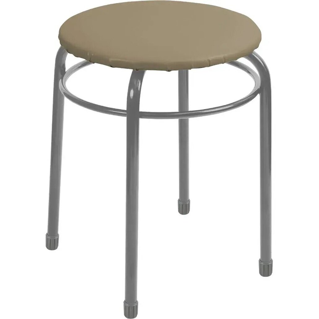 Табурет с мягким сиденьем и усиленным металлокаркасом, светло-бежевый/серебристый, 4 опоры, пластиковые наконечники
