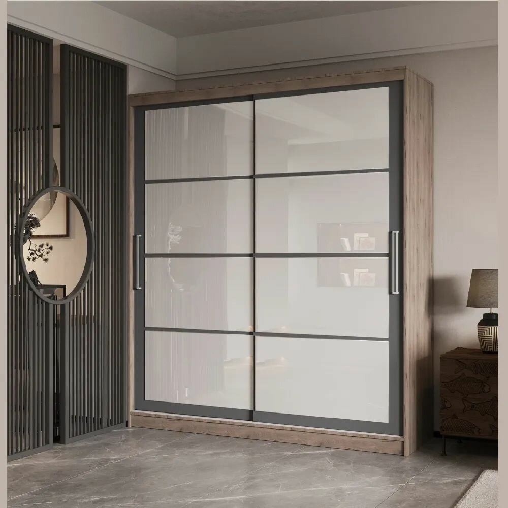 Шкаф-купе Гранд 1 2.0м Зеркало 2шт Дуб горный/Графит