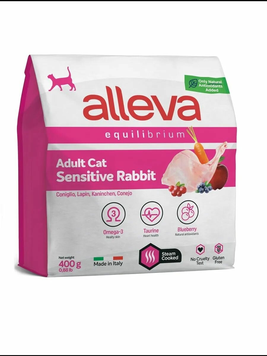 ALLEVA EQUILIBRIUM Sensitive Корм сухой для взрослых кошек с кроликом 0,4 кг