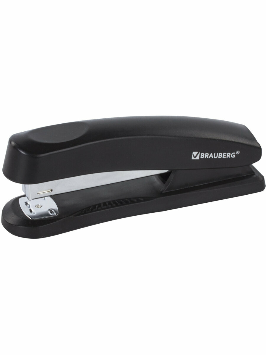 Степлер канцелярский полнозагрузочный для бумаги, скобы №24/6, 26/6 Brauberg "Standard+", до 30 листов, черный, 228606