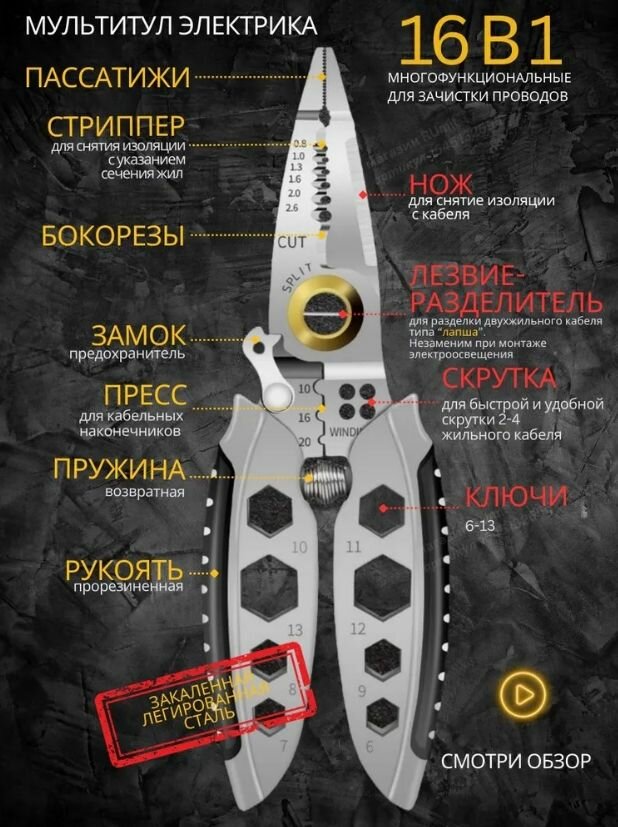Плоскогубцы многофункциональные электрика для зачистки проводов