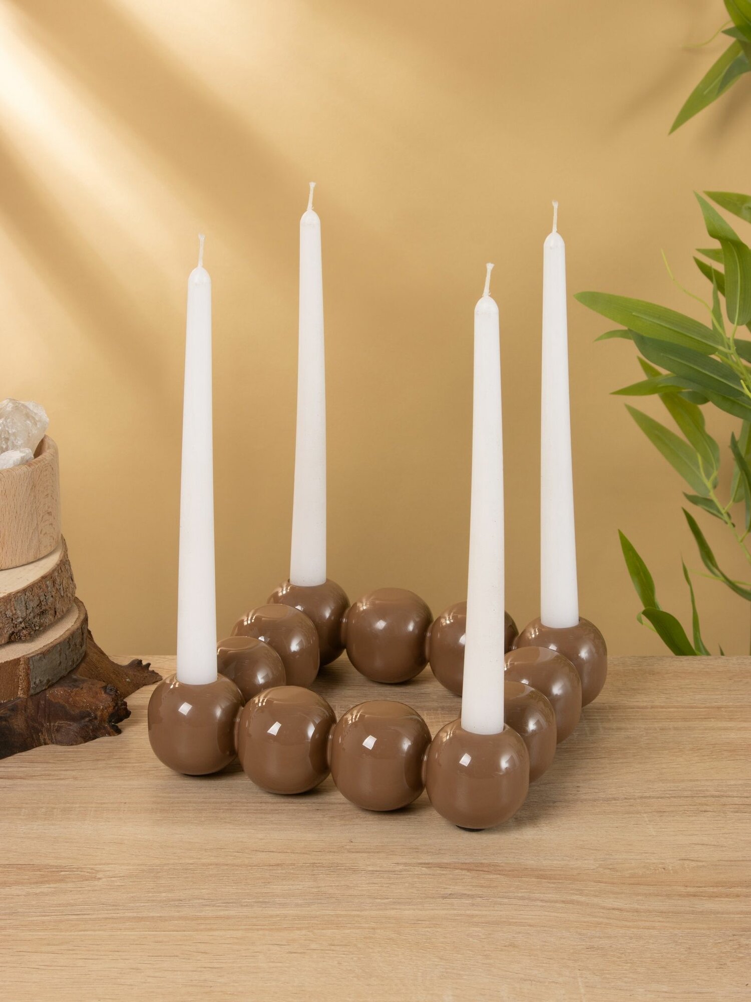 Подсвечник на 4 свечи Бусы , с 12 сферами, 20.5 20.5 5.5 см, бисквит