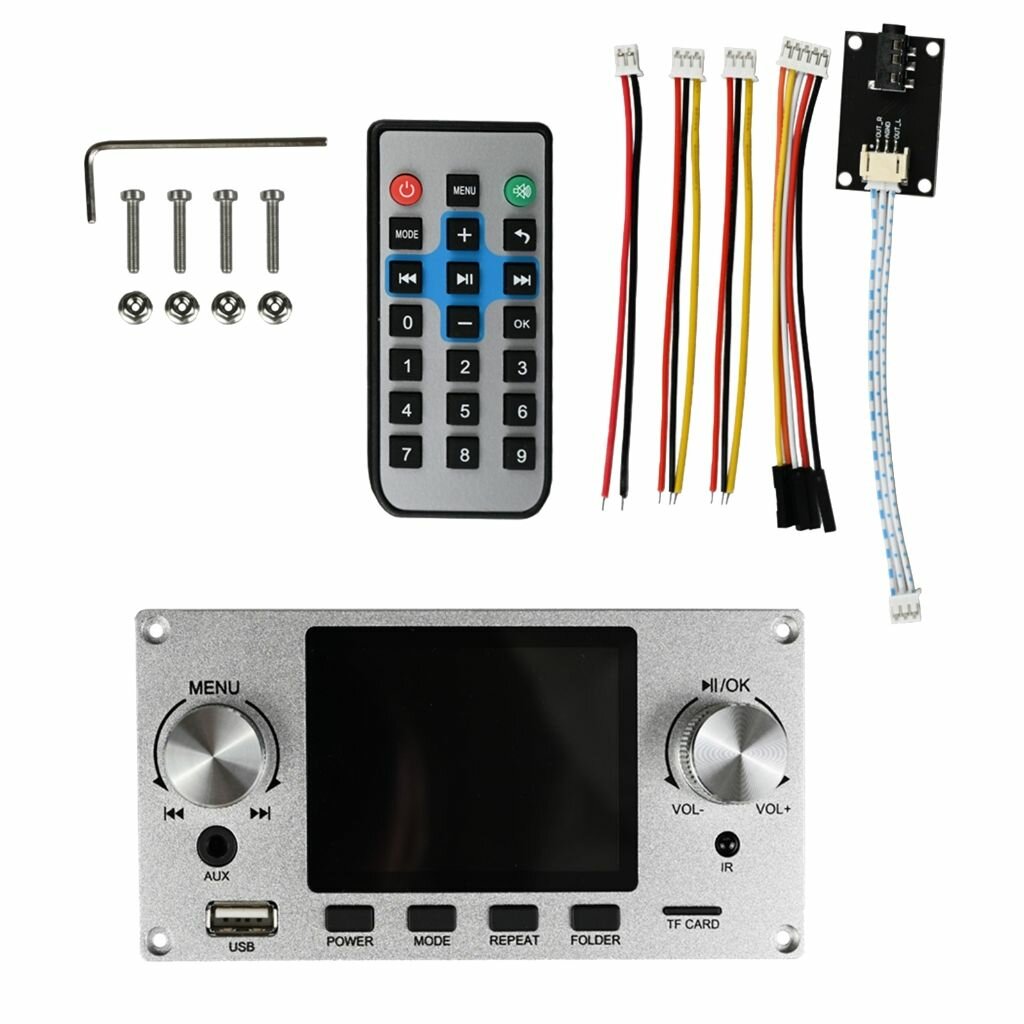 Комплект для подключения питания, Декодирующая плата Bluetooth аудиоплеера с 2.8-дюймовым TFT цветным экраном - серебристая, 1 комплект