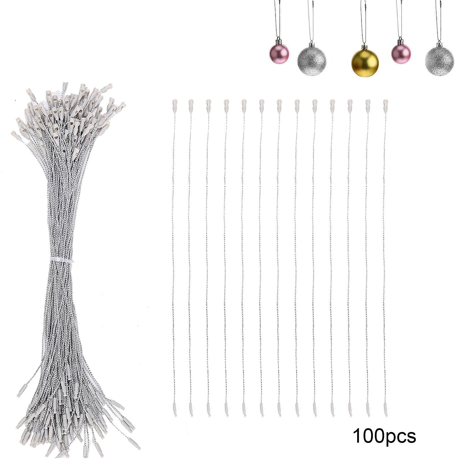 Золотые и серебряные проволочные веревки 20 см, 100 шт. Рождественская подвесная веревка с пулевидной головкой, идеально подходит для подарочной упаковки и украшения