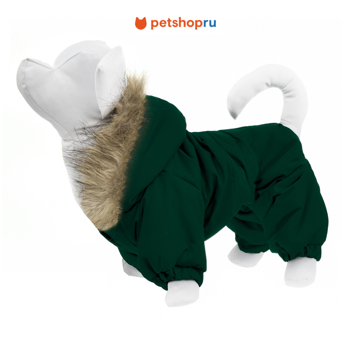 Yami-Yami одежда Комбинезон для собак с капюшоном, на меховой подкладке, тёмно-зелёный, L, спинка 35 см