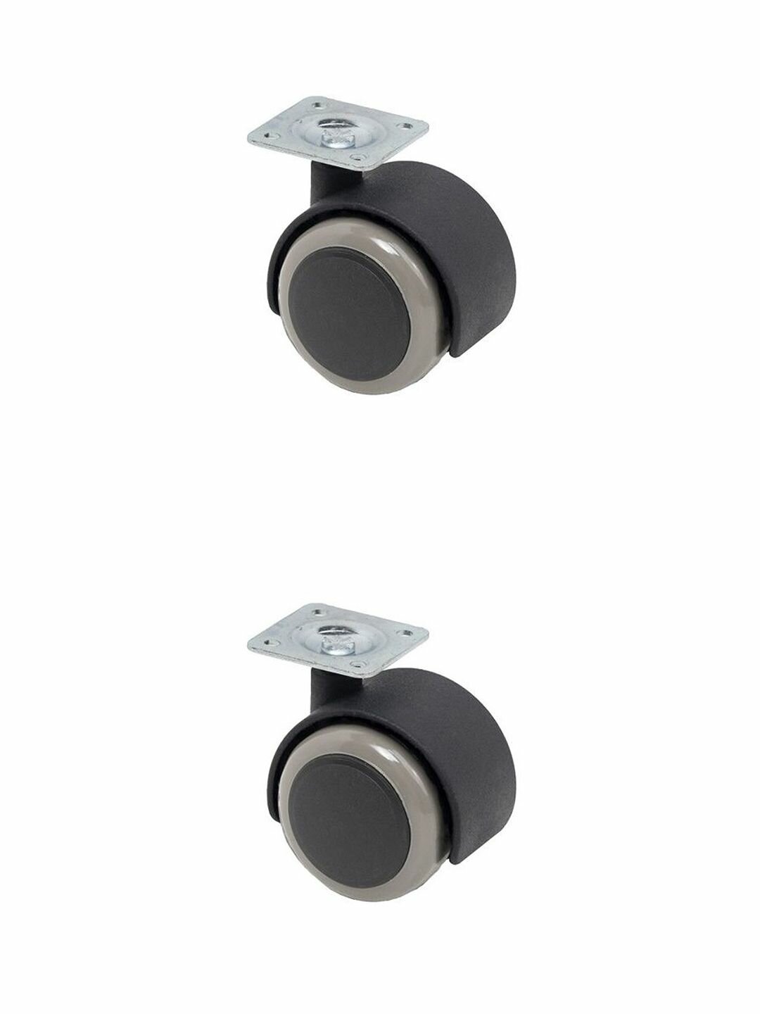 Колесо мебельное пластиковое с резиновым ободом FURNI d50мм, с площадкой, черный/серый (цена за 2 штуки)