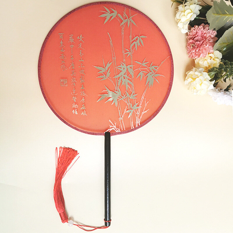 Веер "Танец вееров", красный, круглый, женский，Универсален для всех сезонов