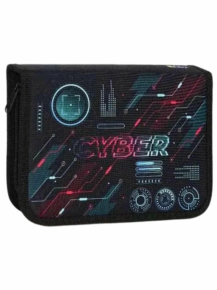 Пенал Оникс с 1 отделением и двумя откидными планками "Кибер неон", полиэстер, 200*140*40 мм.