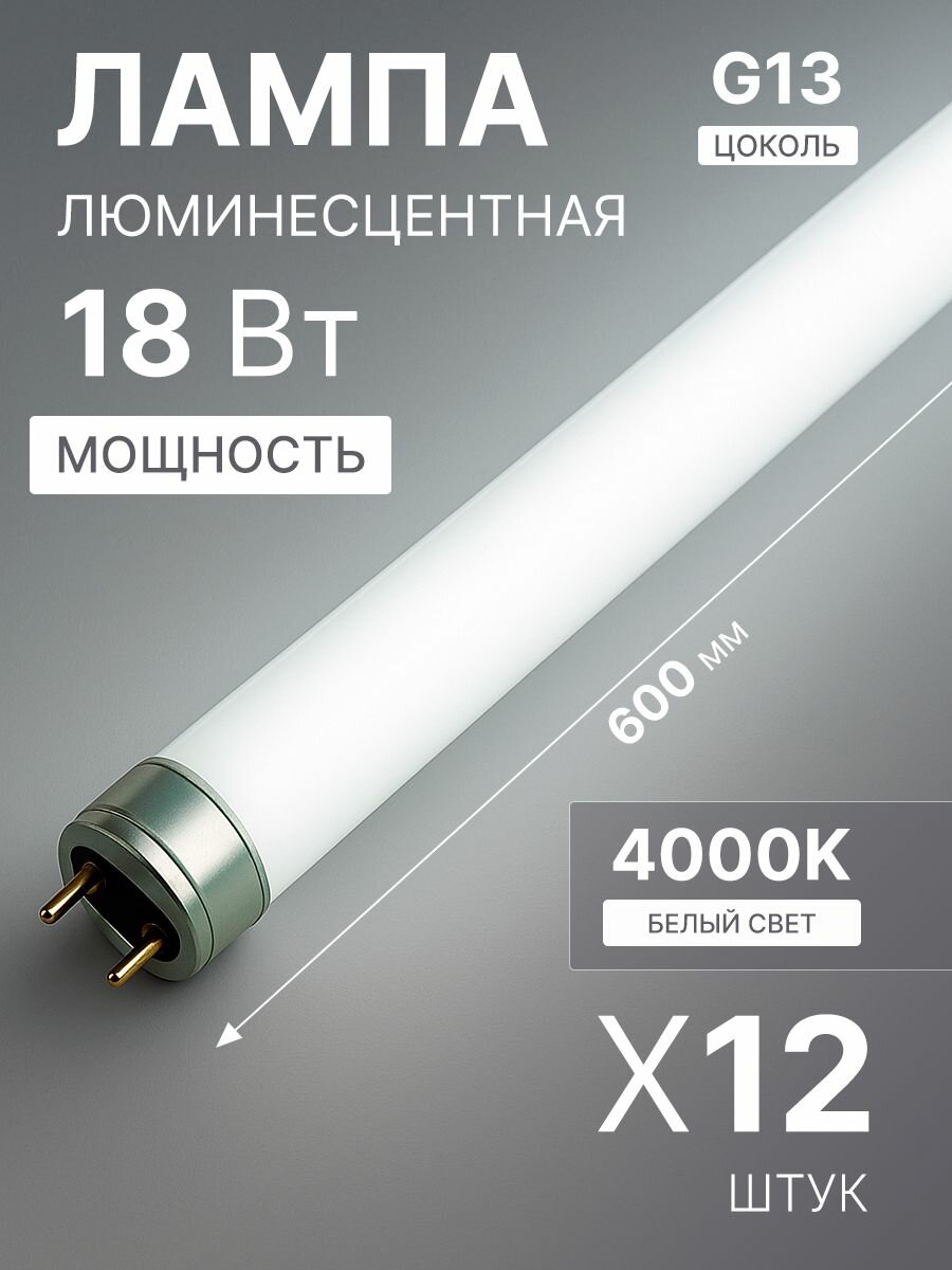 Лампочка люминесцентная 60 см L 18W/640 18Вт T8 4000К G13 OSRAM 4008321959652 12 штук