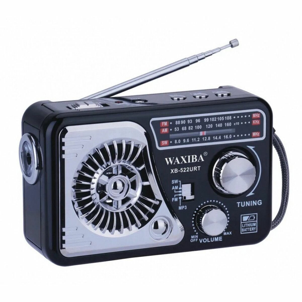 Радиоприемник с MP3 плеером +фонарь Waxiba XB-522URT (черный)