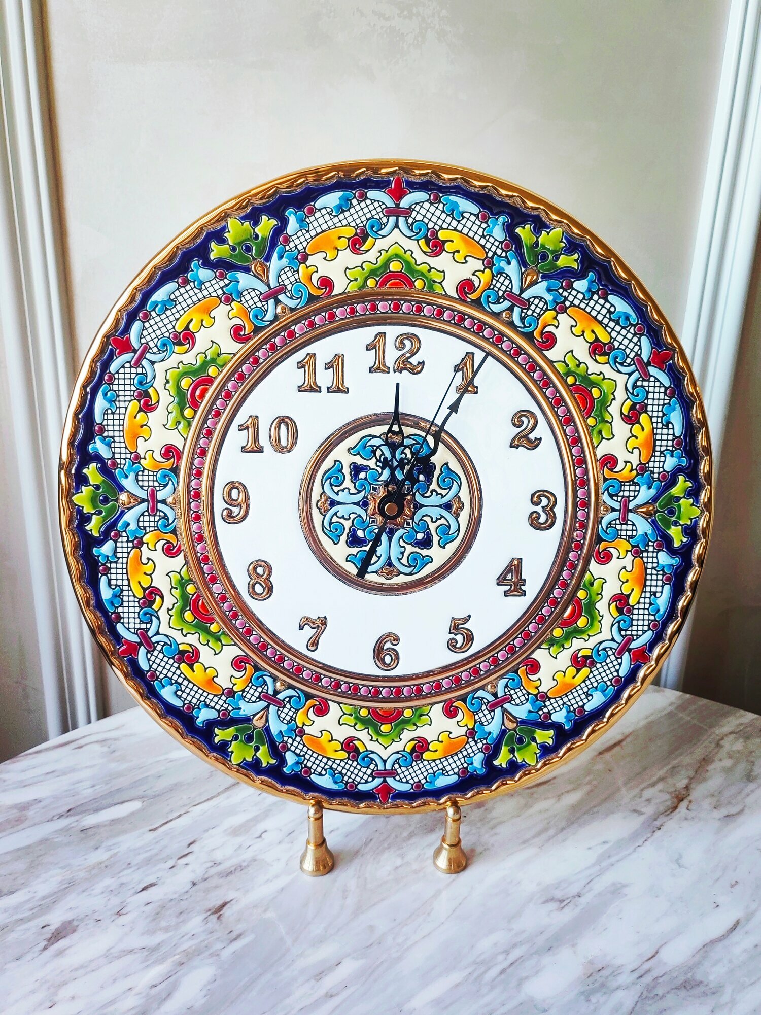 Часы настенные, керамические фабрики Cearco диаметр 35 см, ручная работа испанских мастеров