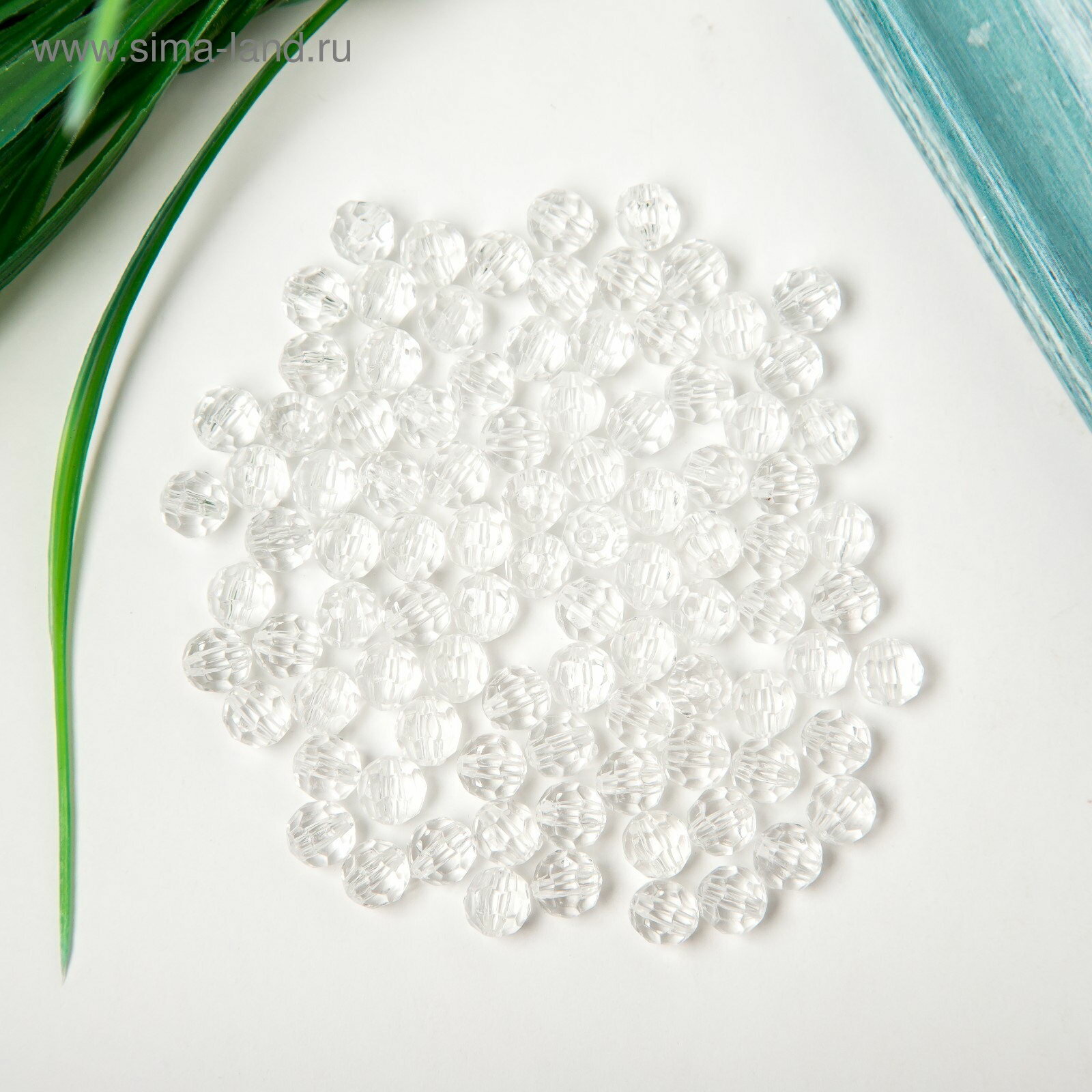 Бусины акрил "Круглые" 8 мм, 25 гр прозрачный, цвет: прозрачный