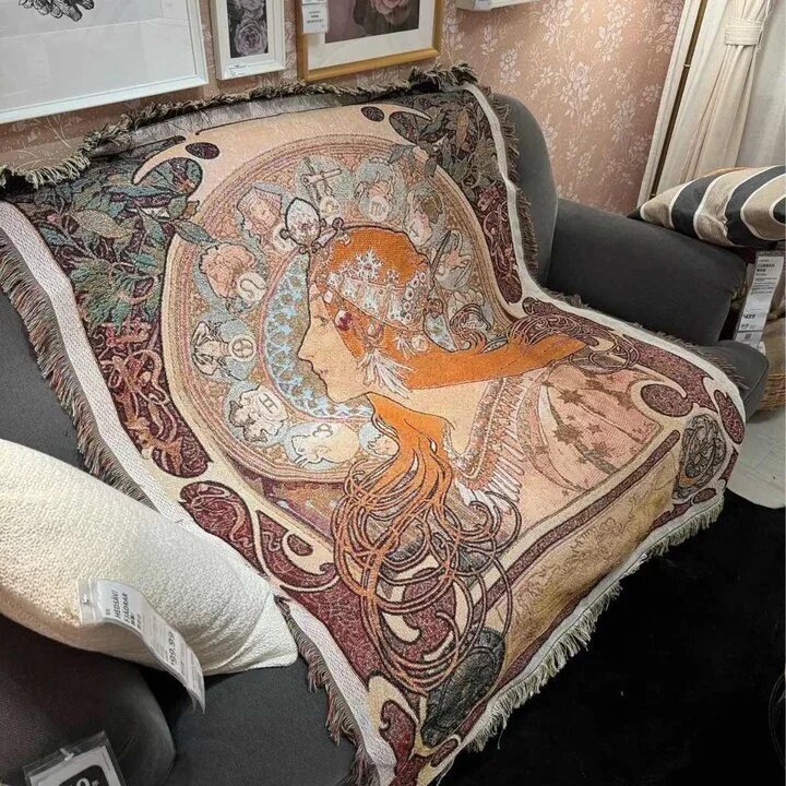 Ретро вязаное одеяло для дивана