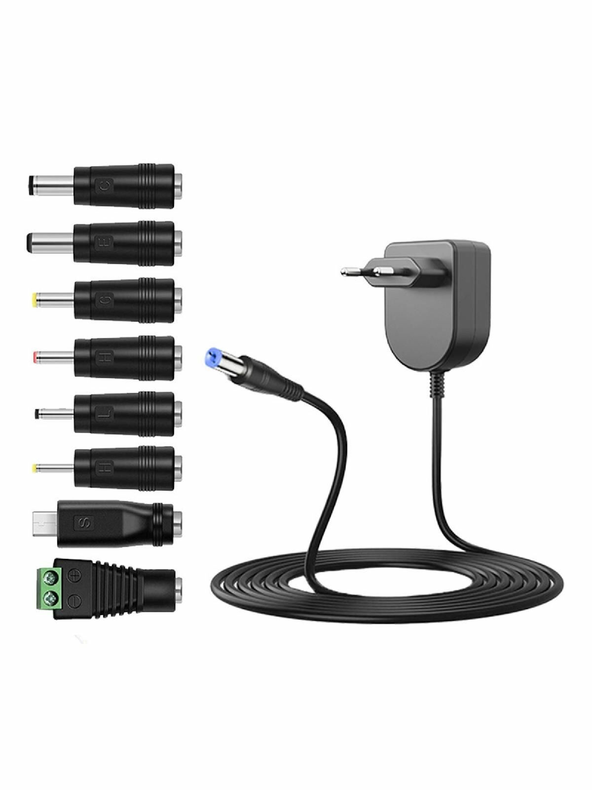 Электроника, Регулируемый адаптер питания мощностью 3-12 В 15 Вт с защитой от перегрузок, 8 адаптеров