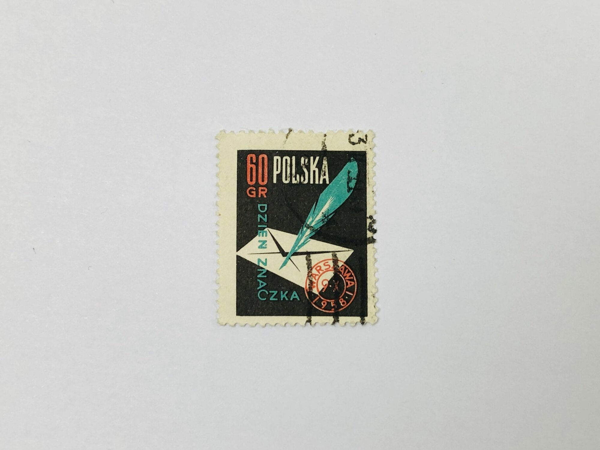 День печати. Письмо, перо и почтовый штемпель. Почта. Польша. 1958. Михель: PL 1068. Гашен