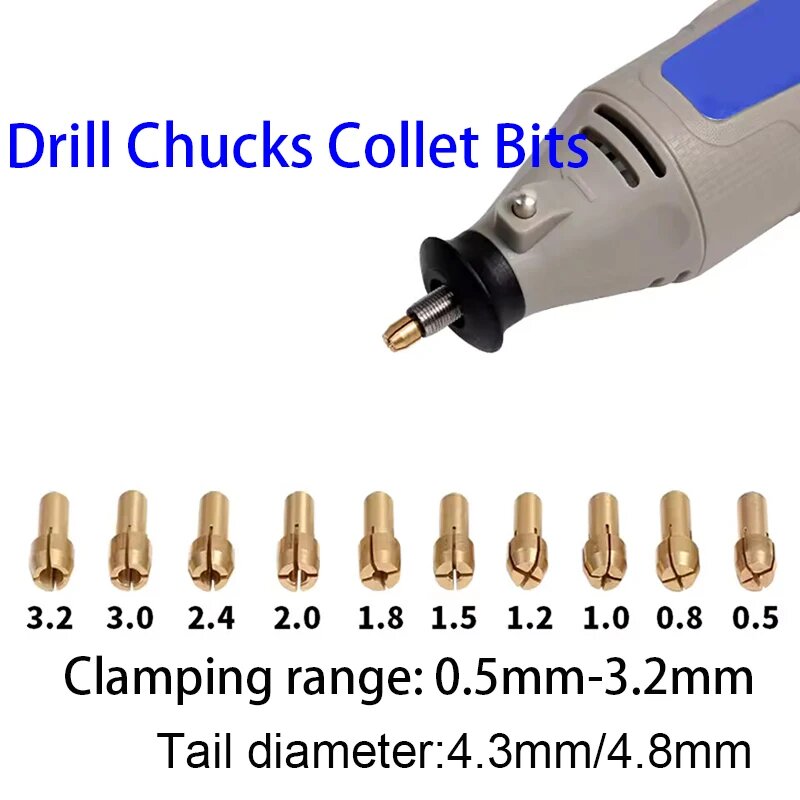 Латунные цанговые сверлильные патроны для Dremel 4.3/4.8 мм 0.5-3.2 мм Tail diameter 4.8mm, 3.0mm