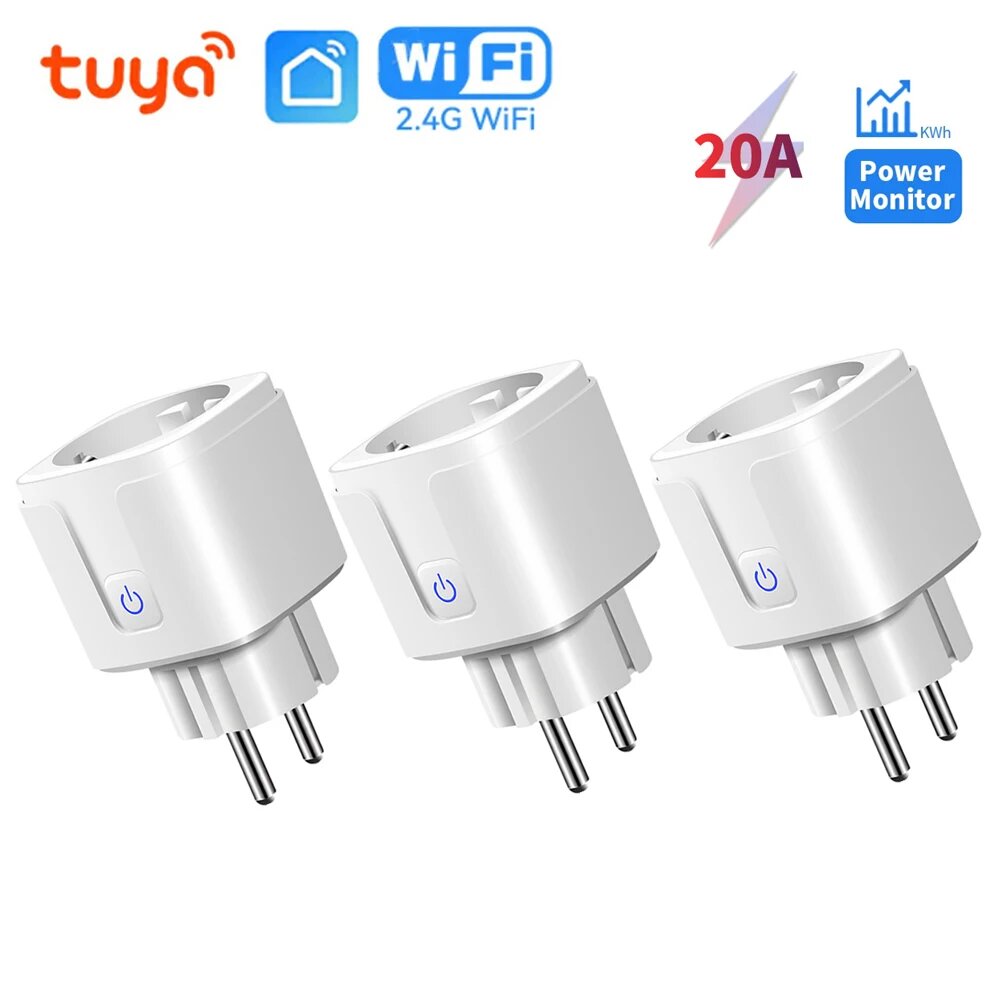 Умная розетка Tuya 20A с монитором мощности WiFi 20A 3PC