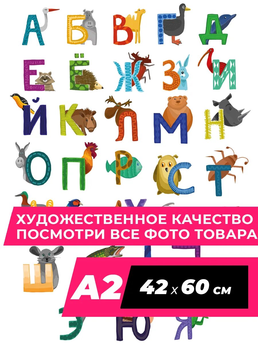 Плакат алфавит русский на стену азбука картинки A2